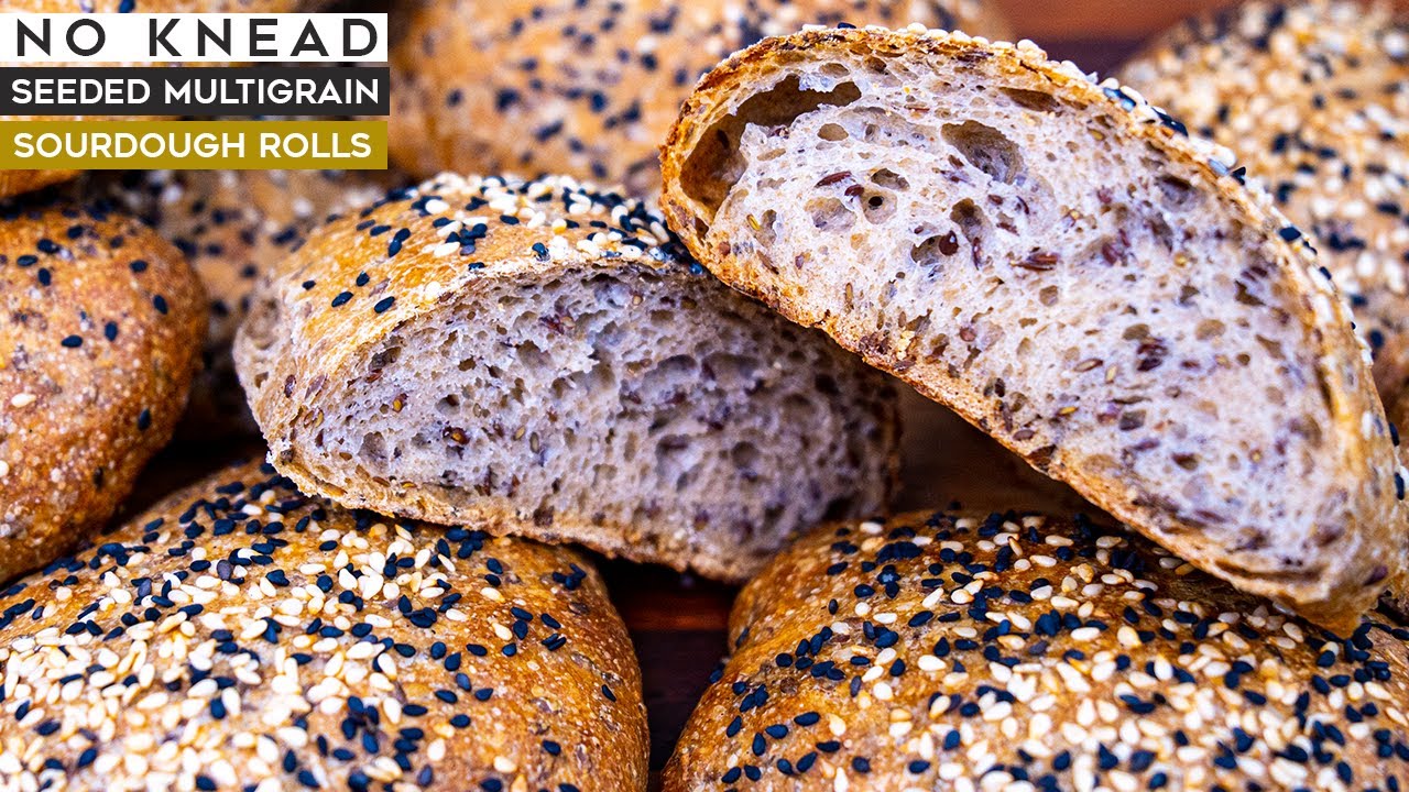 NO KNEAD Seeded Multigrain Sourdough Rolls - YouTube