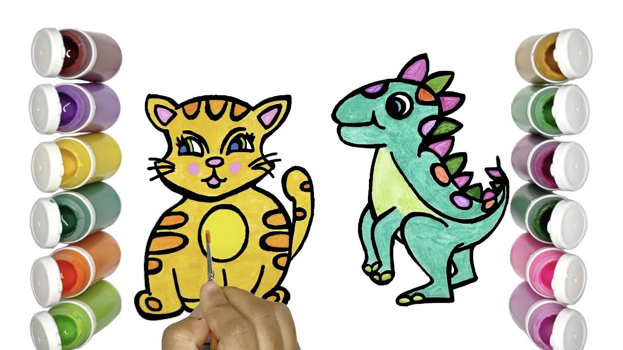 Step by Step Drawing Cat & Dinosaur | Drawing a Cat | Drawing a ...