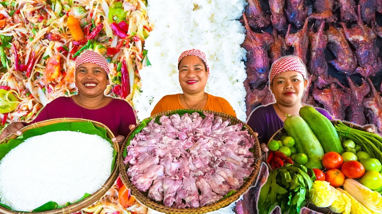 Grilled Rats Meat and Make Papaya Salad Spicy Recipe Eating Yummy - YouTube