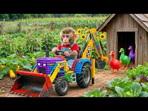 Music Video Monkey Rebuilds the Duck House After a Shocking Escape! JCB 3cx Tractor Excavator MONKEY