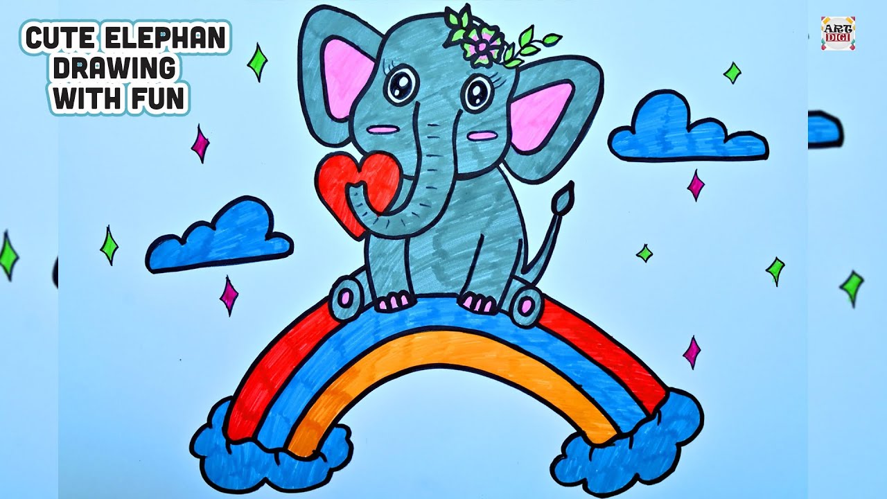 How to draw Cute Elephant | Cute elephan drawing with fun #art - YouTube