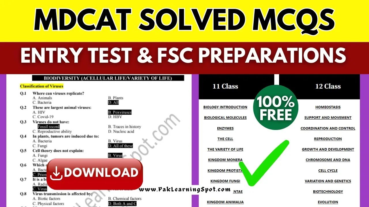 MDCAT Past Papers MCQs Solved | PMDC MDCAT Entry Test Preparations ...