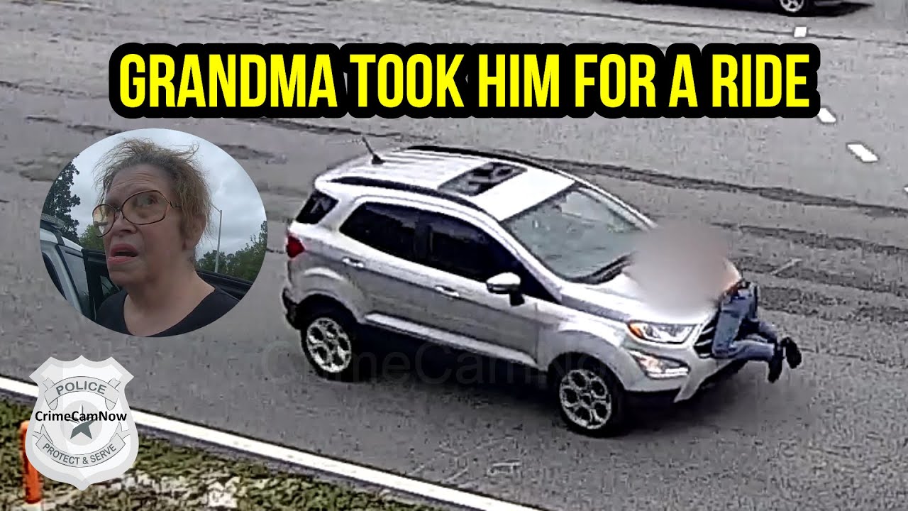 Wild Hit-and-Run: Grandma Flees Crash With Man On Hood Of Her Car - YouTube