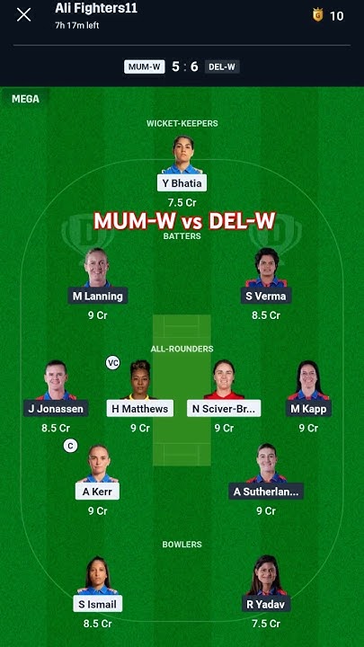 MUM-W vs DEL-W dream11 prediction | mum w vs DEL w | today match #shorts #prediction #mumwvsdelw ...