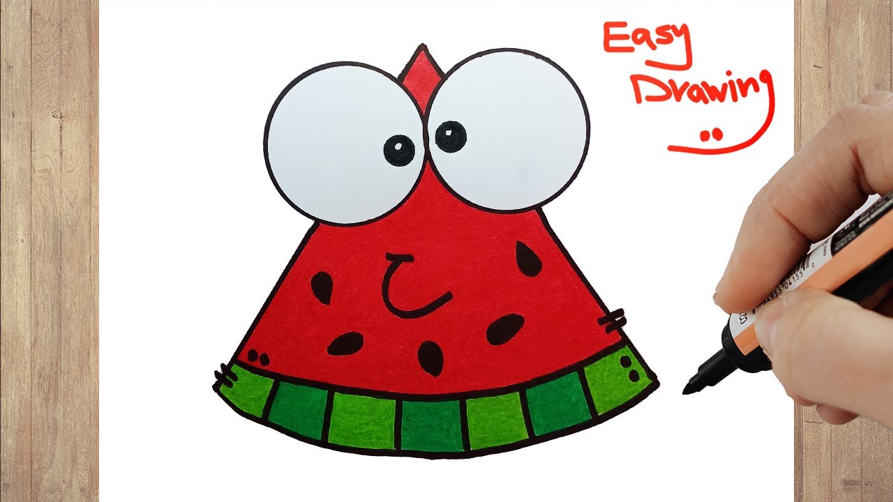 How to draw a cute watermelon step by step | DRAWING A CUTE WATERMELON ...
