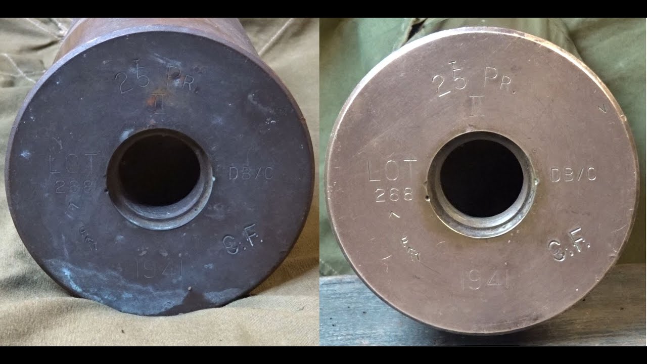WW2 25 pounder shell - cleaning brass with lemon juice - YouTube