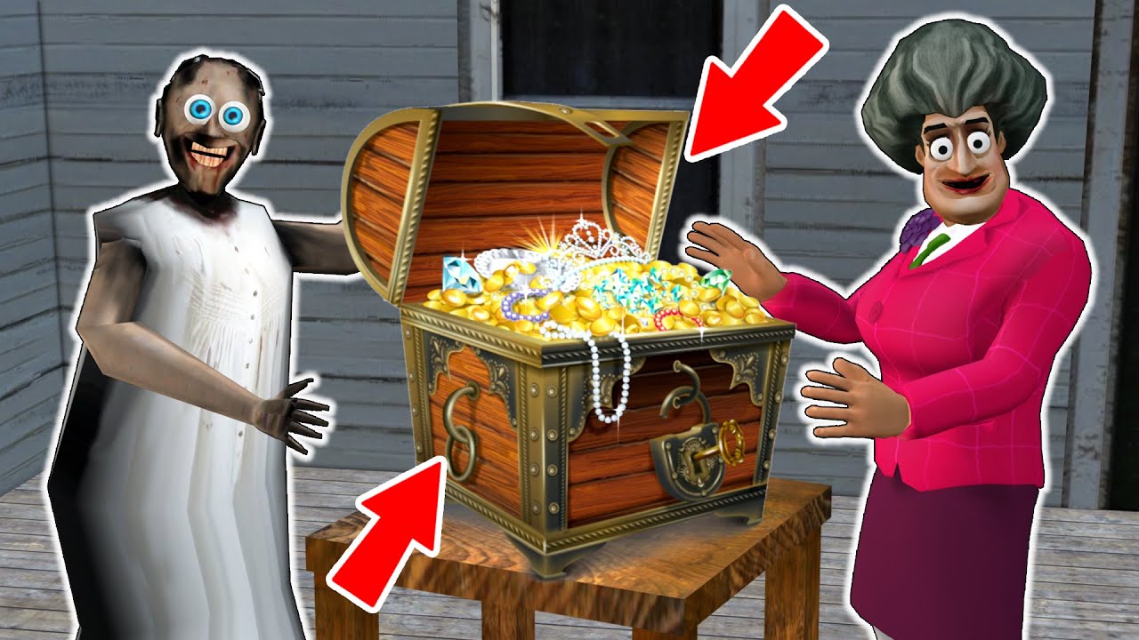 Granny vs Scary Teacher - Finds a Treasure Chest - funny horror ...
