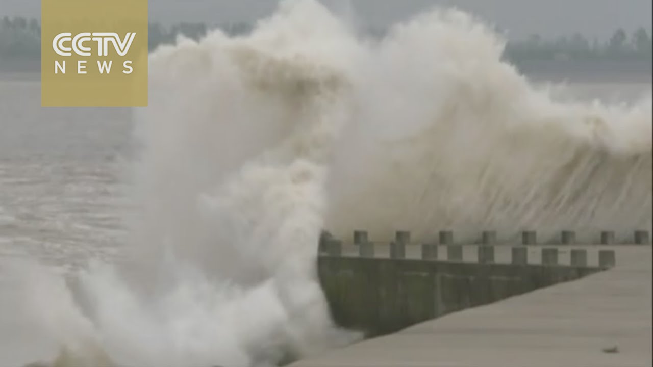 China tidal bore: Huge waves roar up the Qiantang River - YouTube