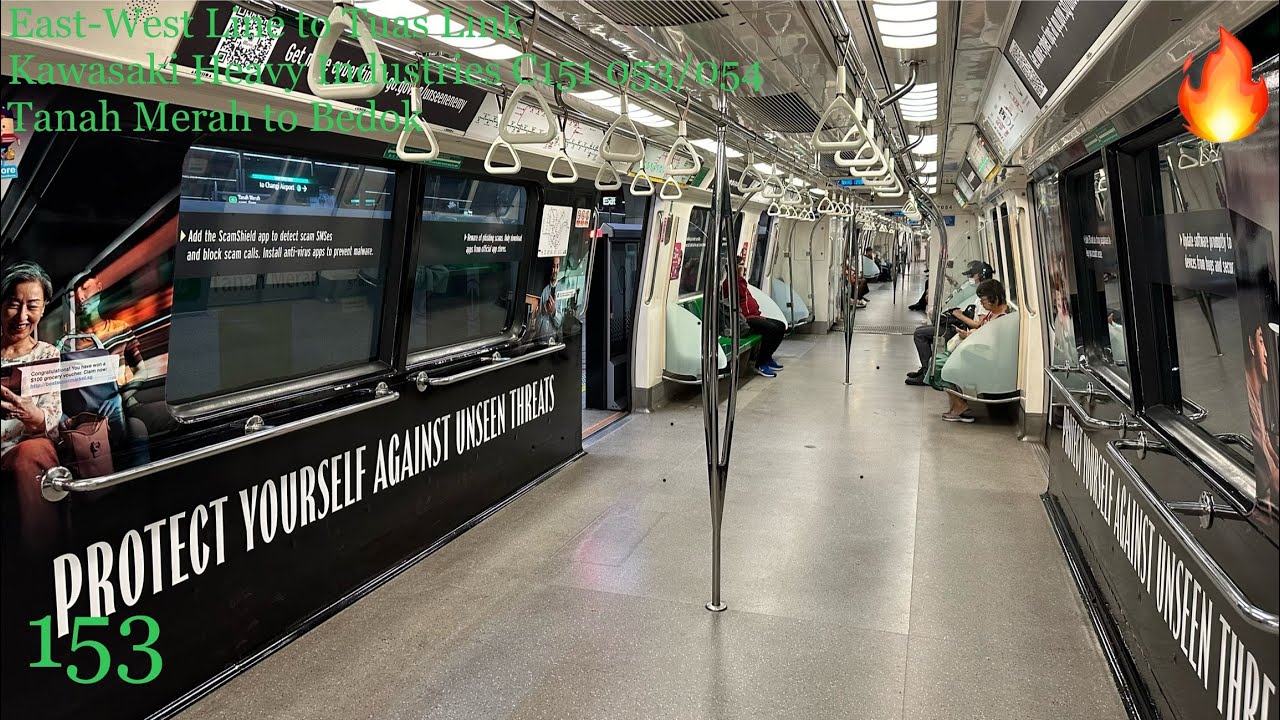 SMRT (EWL) Ride on C151 set 053/054 from Tanah Merah EW4/CG to Bedok ...