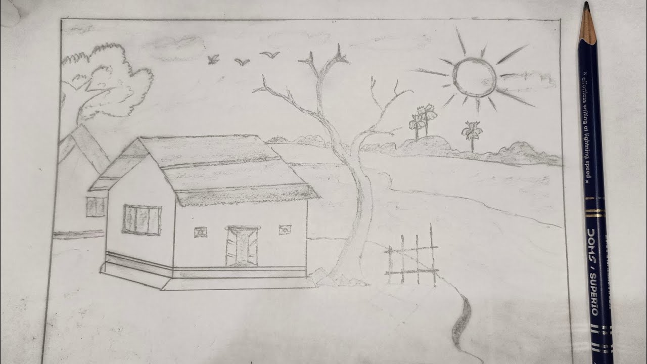 Natural Scene Drawing | prakrutik drashy Drawing | प्राकृतिक दृश्य ...
