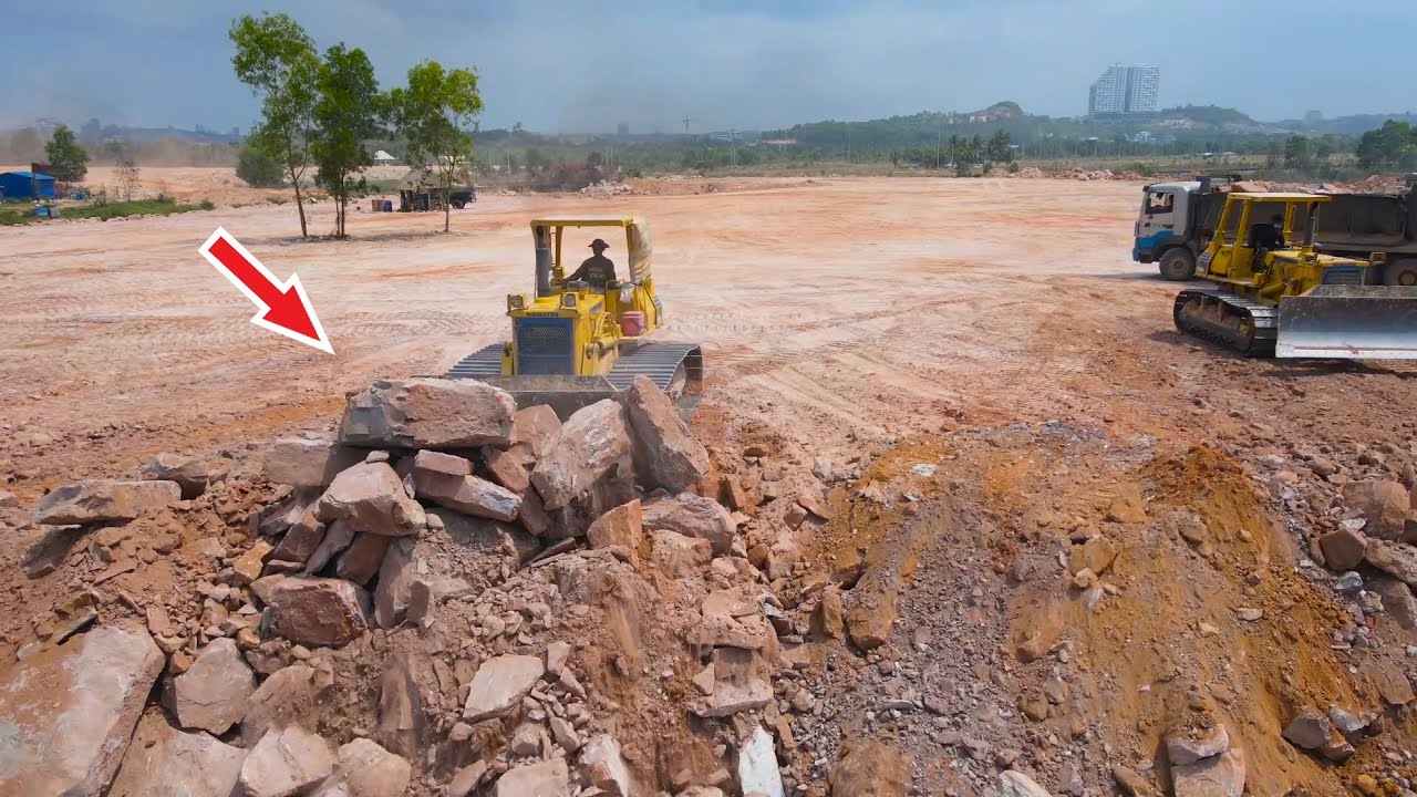 Skill Operation Bulldozer Komatsu & Heavy Dump Truck In Nice Action For Land Fill Up Project ...