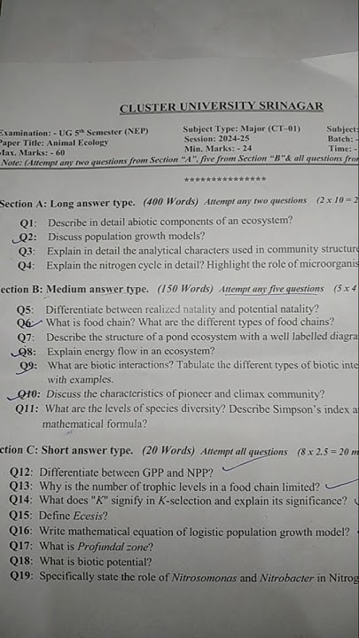 Animal ecology paper 5 th sem zoology cluster university Srinagar ( major) - YouTube
