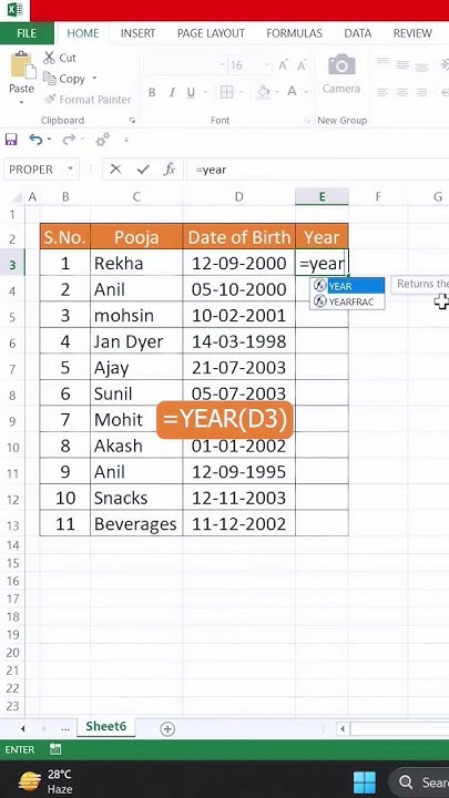Extract Date from Date of Birth in Excel | #excel #exceltips #shorts - YouTube