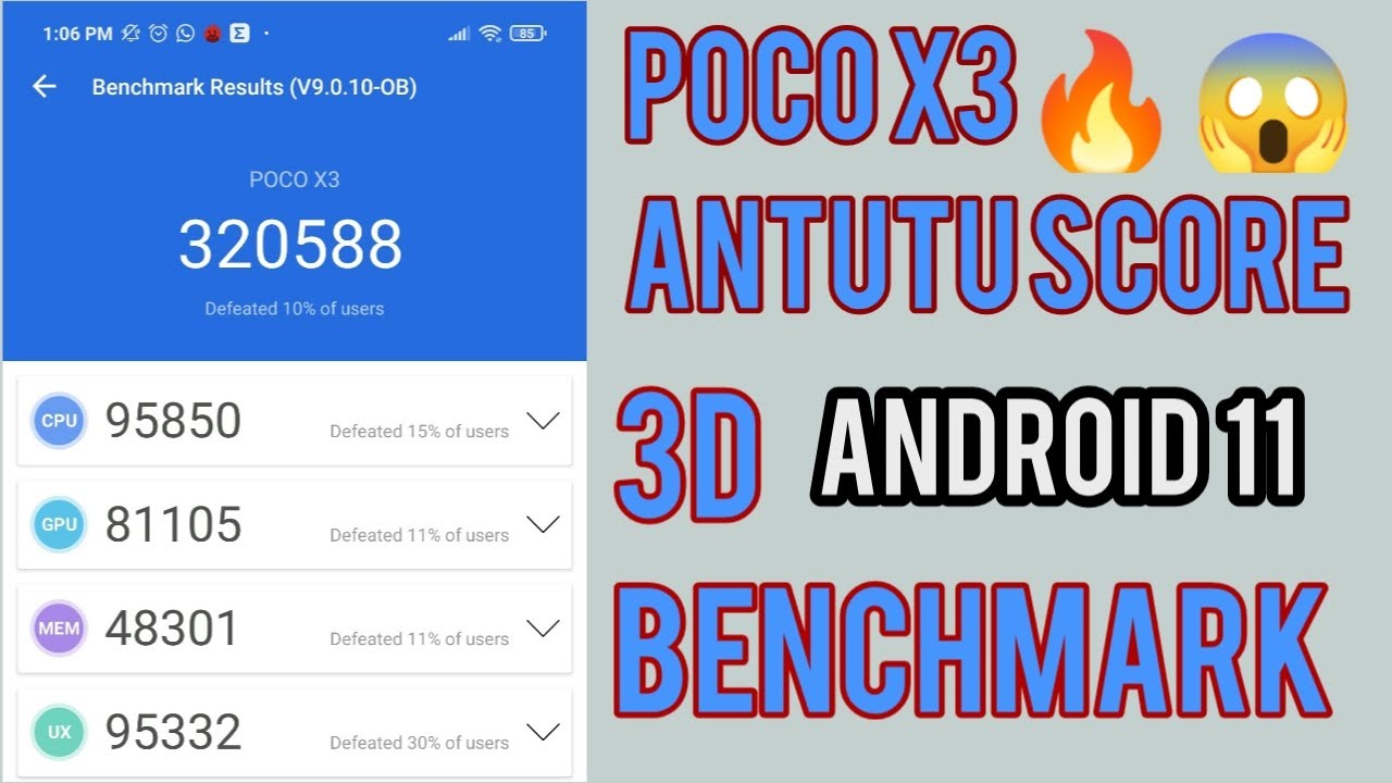 POCO X3 ANTUTU SCORE || 3D BENCHMARKS || AFTER ANDROID 11 UPDATE - YouTube