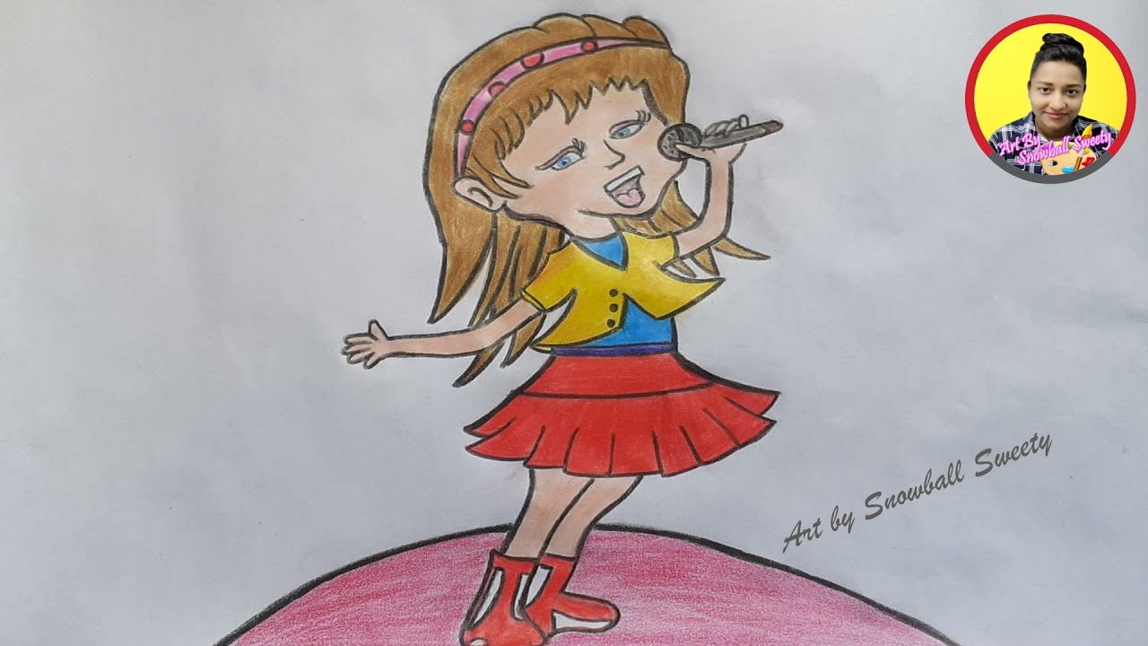 How to draw a cute girl who sings | Coloring with colored pencils | A ...