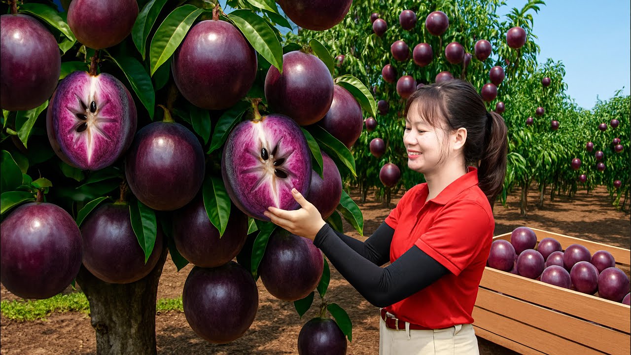 Harvesting Giant Purple Star Apples & Go To Market Sell | New Hybrid ...