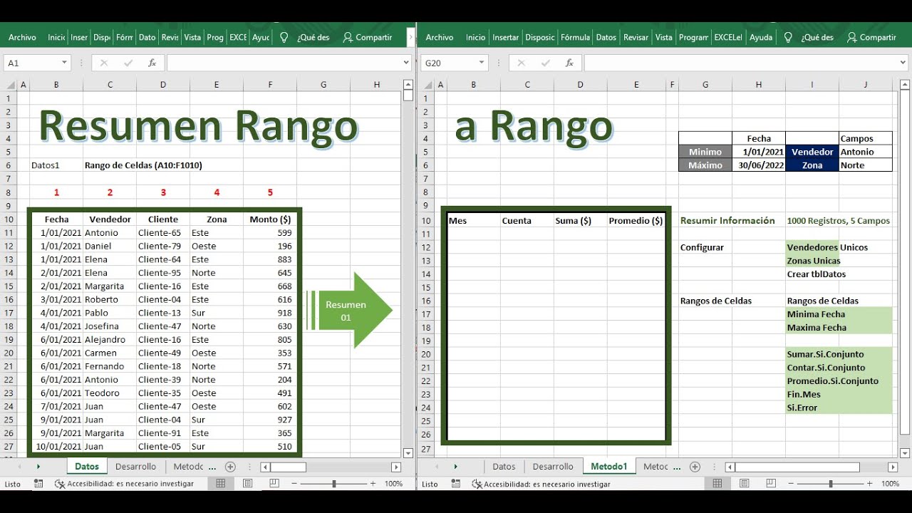 Resumir Datos Método01 Rango a Rango - YouTube