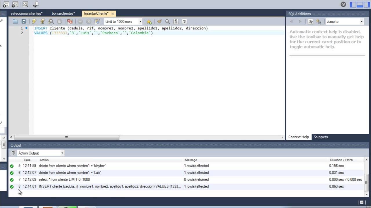 Insertar registros en MySql Workbench - YouTube