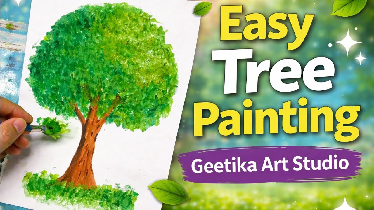 Easy Tree painting for beginners 🌳🌸| step by step|Geetika Art Studio ...