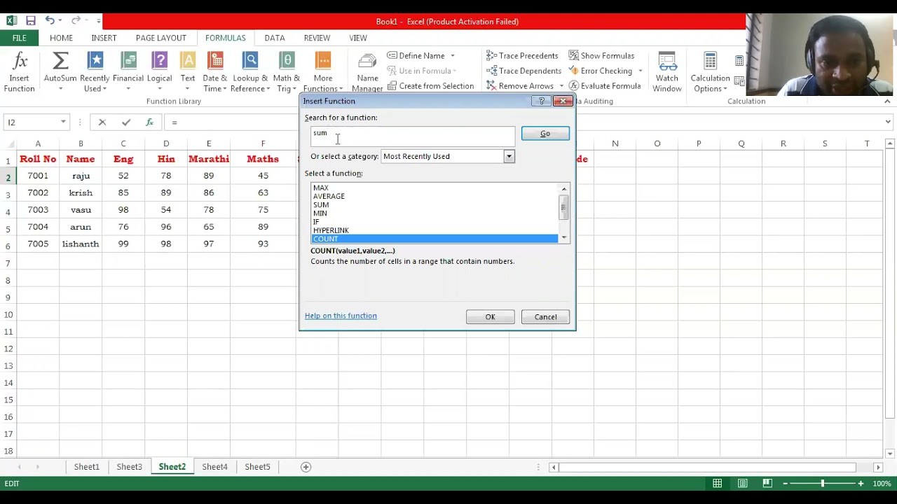 Applying Excel Formulas Using Insert Function Dialog Box Youtube