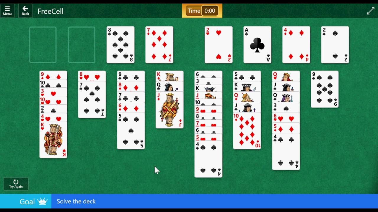 Windows 10 Anniversary: FreeCell\Easy - Solve the deck - YouTube