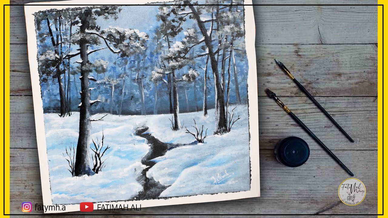 How To Paint Winter ,Snowy Landscape | Acrylic Painting Tutorial - YouTube