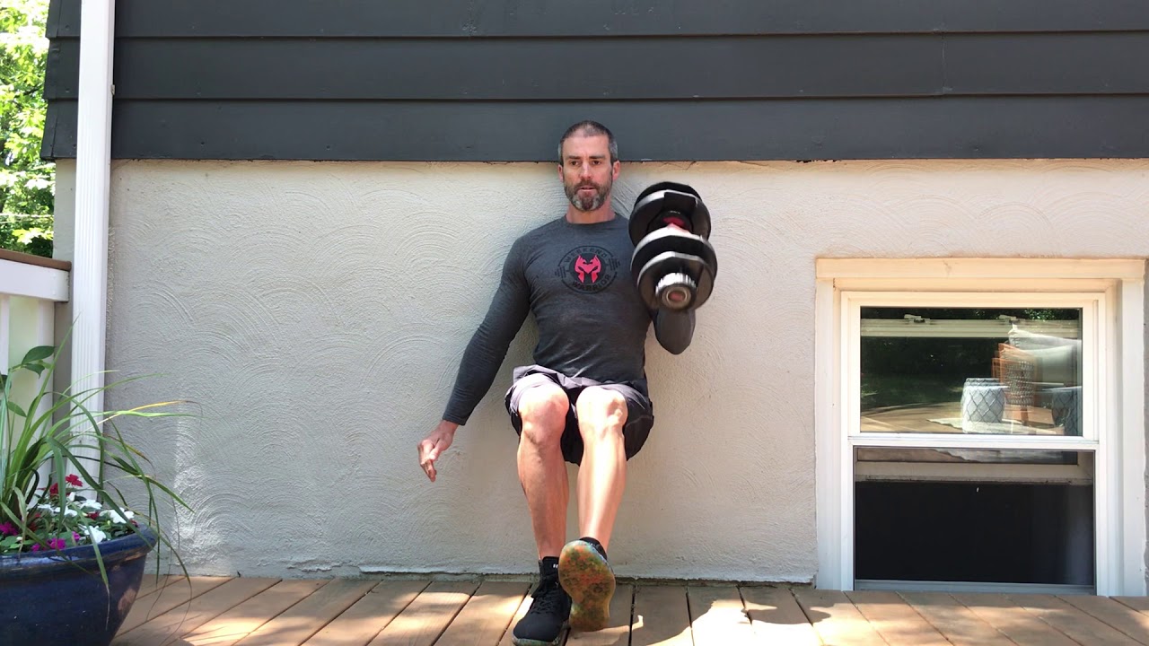Single Leg Wall Sit Contralateral Hammer Curl - YouTube