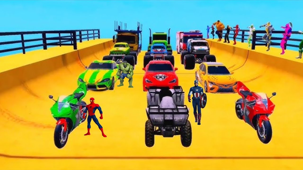 Superhero cartoon || superheroes || monster truck || hulk || car racing ...