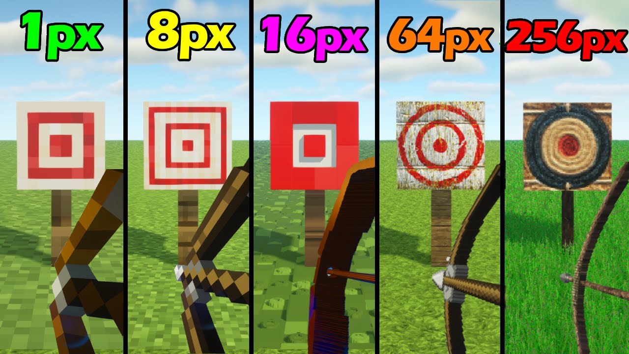 bow in 1px vs 8px vs 16px vs 64px vs 256px - YouTube