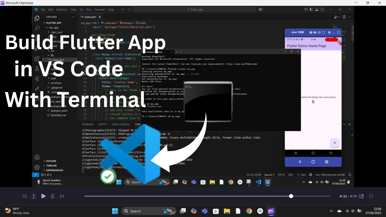 How to Create Flutter App Project in VS Code with Terminal (step-by ...