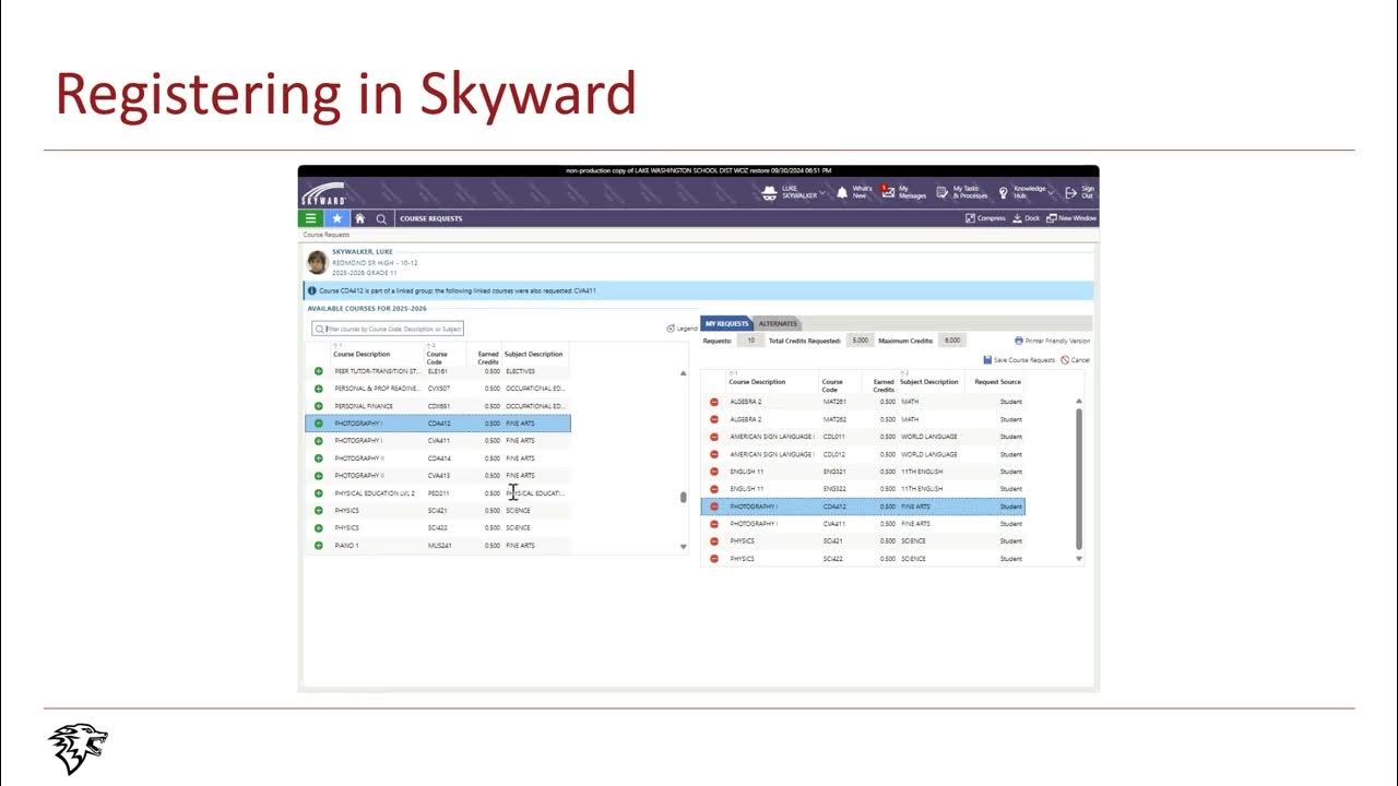 Period 7 - Selecting Classes in Skyward - YouTube