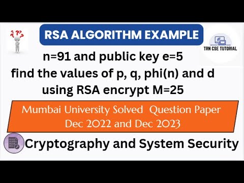 RSA Exampled MU Dec Solved | n=91 and public key e=5 find the value of p, q, phi(n) and d using ...