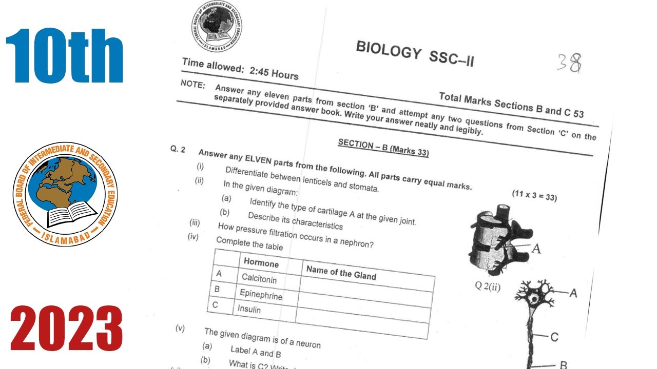 Biology 10 SSC 2 Annual Paper 2023 | Federal Board - YouTube