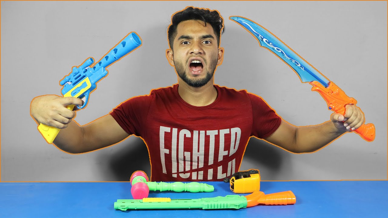 Playing with Colorful Toy Shot Guns & Lighting Toy Sword - YouTube