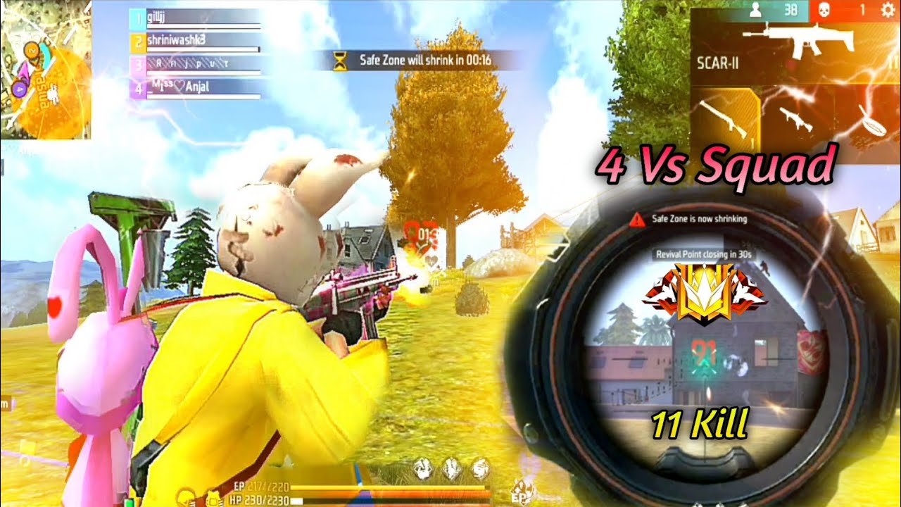 4 Vs Squad 💥 Free Fire 4 Vs Squad Ranked Game Play ll 11 Kill Man Of ...