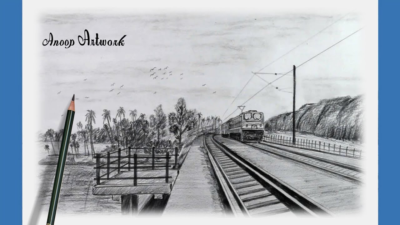 How to draw scenery of a train || Pencil Shading - YouTube
