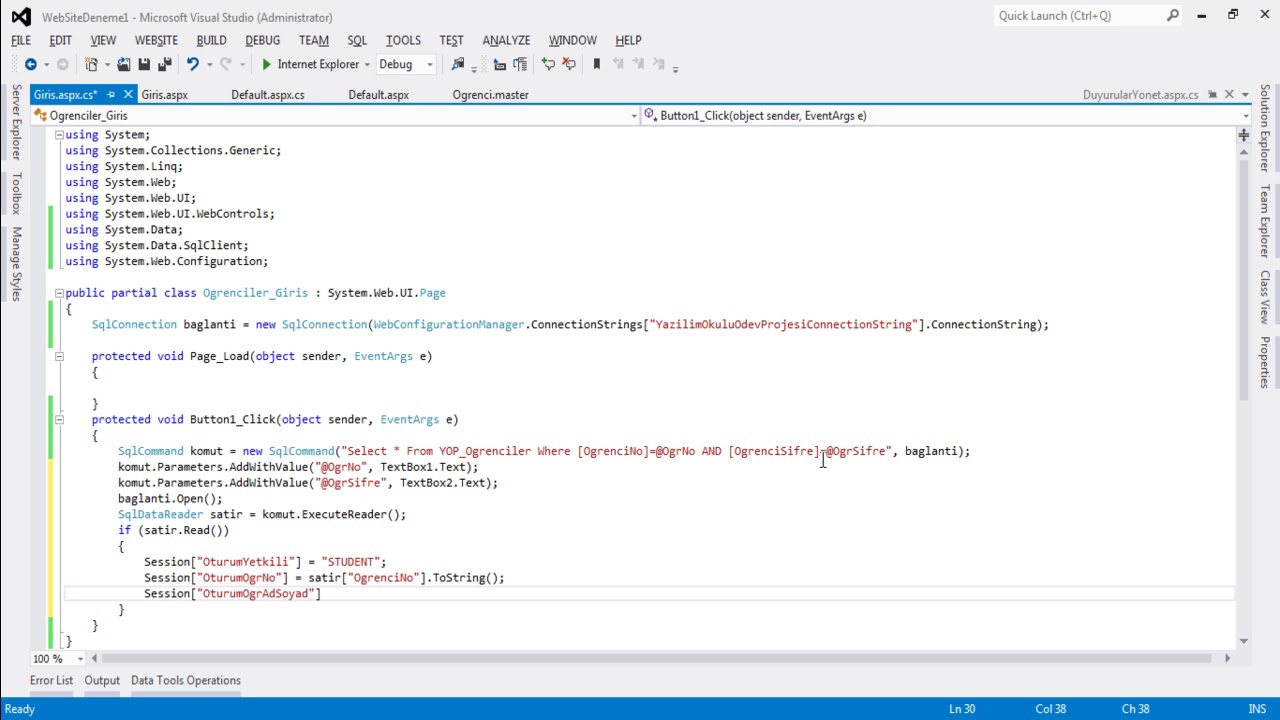 AspNet 14 ogrenciler sifreli giris sayfasi - YouTube