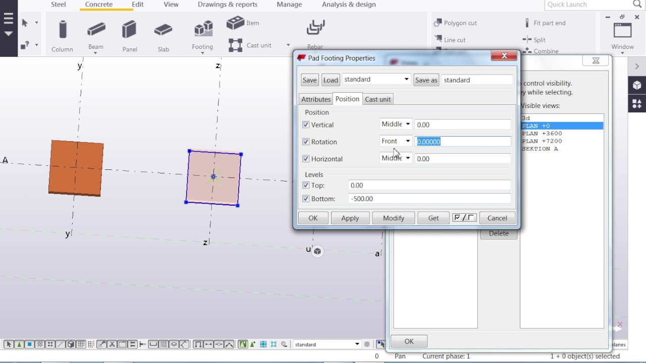 TEKLA 3 repetition stomlinjer vyer fundament pelare balkar - YouTube