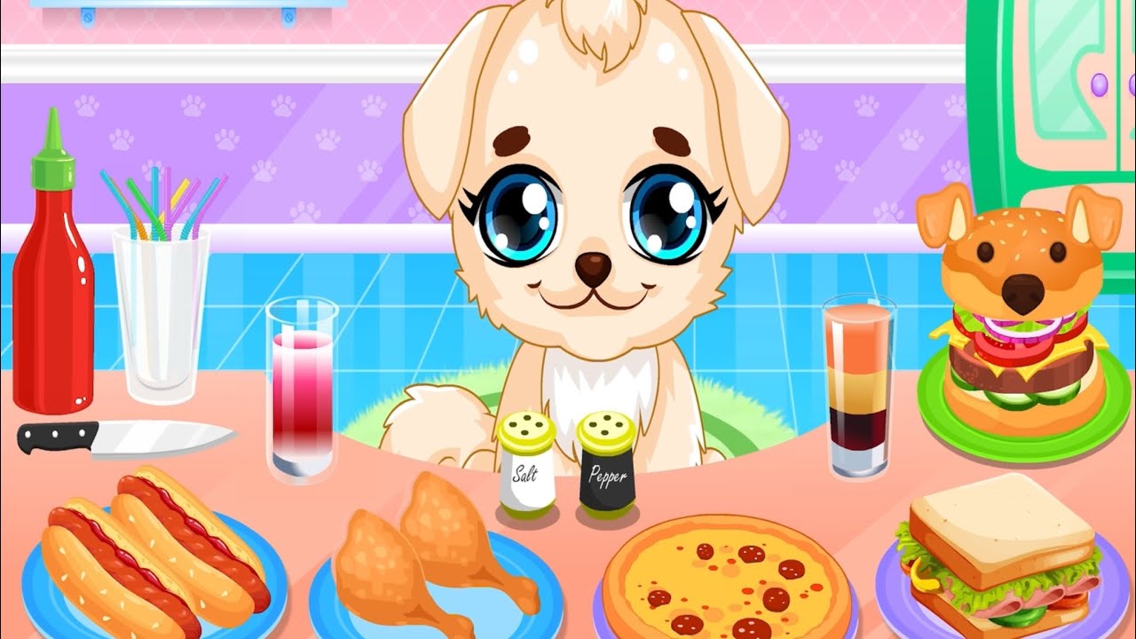 PUPPY MAKEOVER HAIR SALOON // Fun Game : dressing , cleaning , eating ...