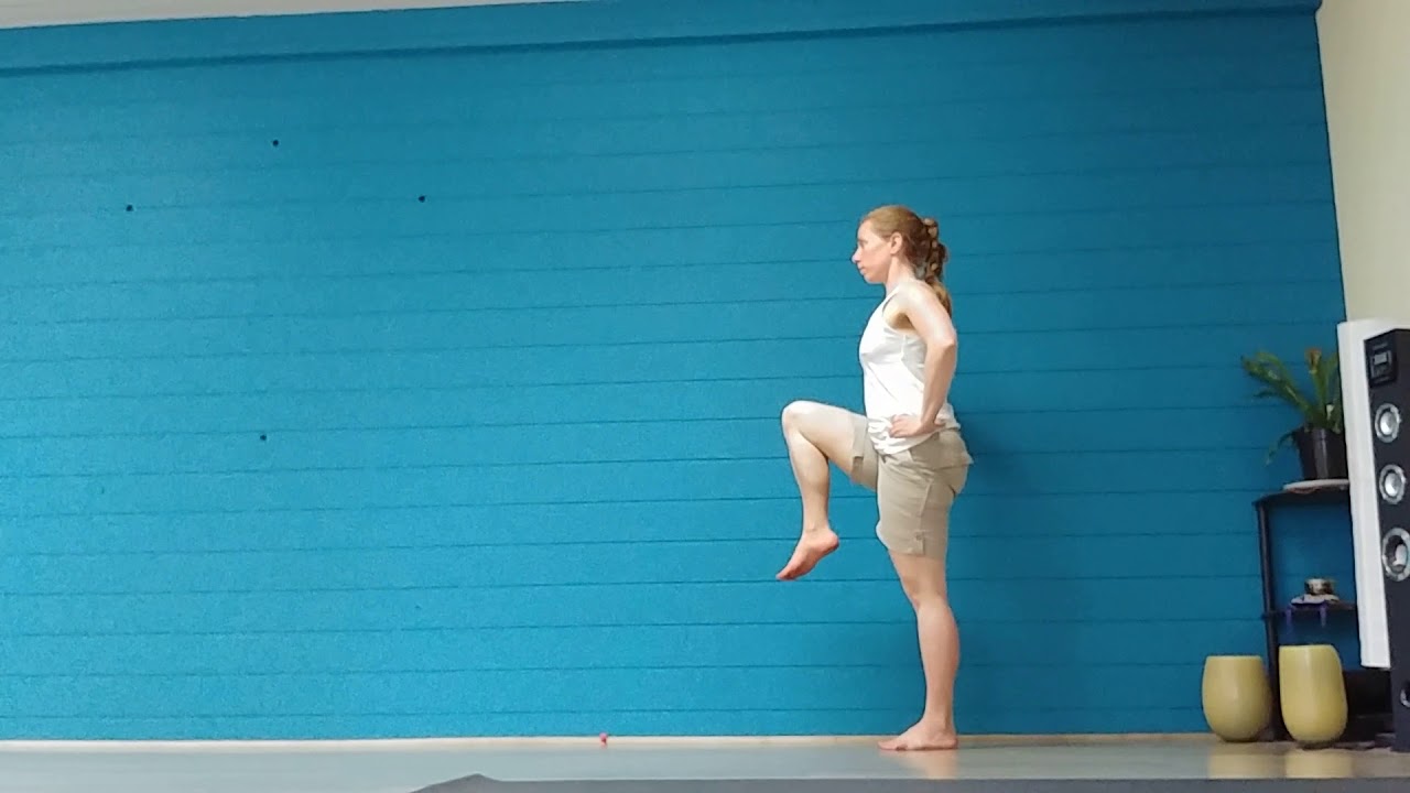 Standing front leg lift, bent knee - YouTube