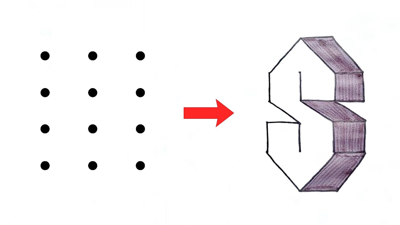 How to draw 3D letter S with 3×4 dots | S letter 3D drawing tutorial ...