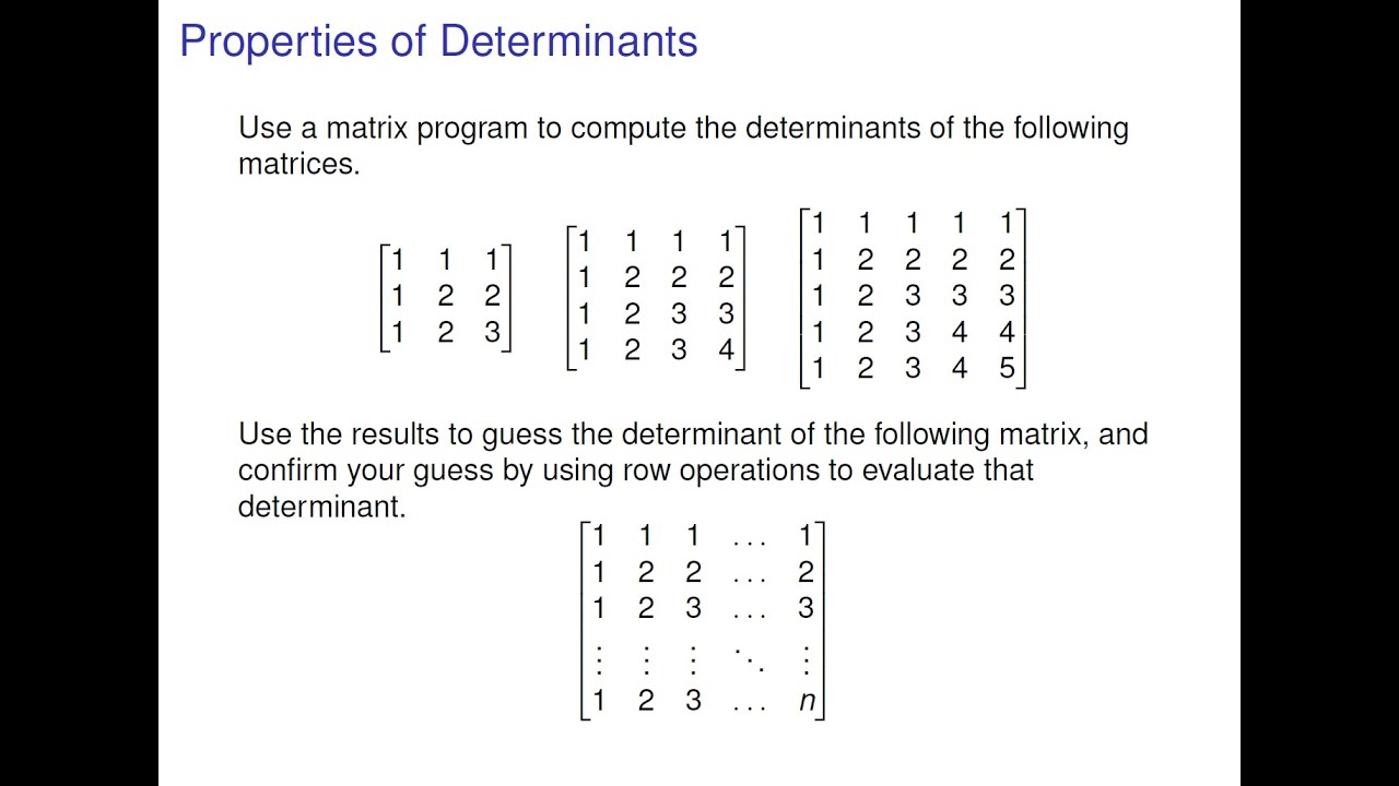 Linear Algebra - Using row operators to evaluate a determinant - YouTube