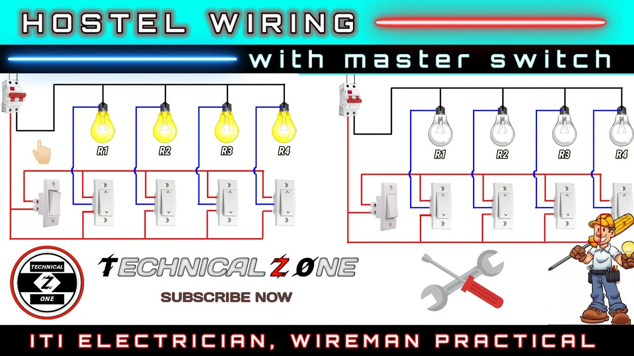 Hostel Wiring With Masters Switch|| Hostel Wiring Diagram || ITI ...
