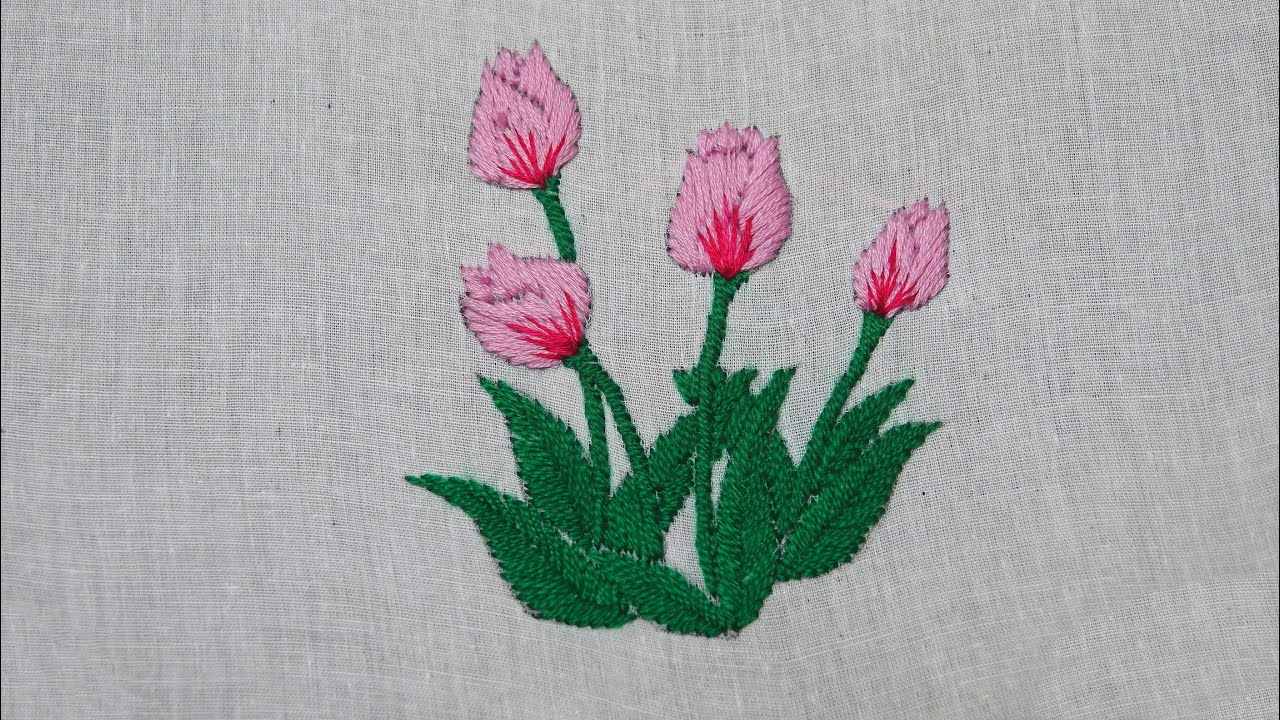 Hand Embroidery : Beautiful Tulip Flower Embroidery - YouTube