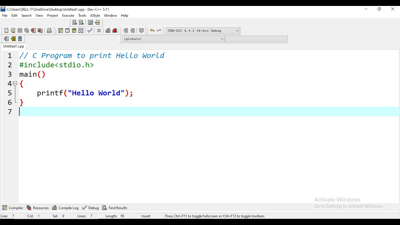 Printing Hello World Basic C Programming Youtube