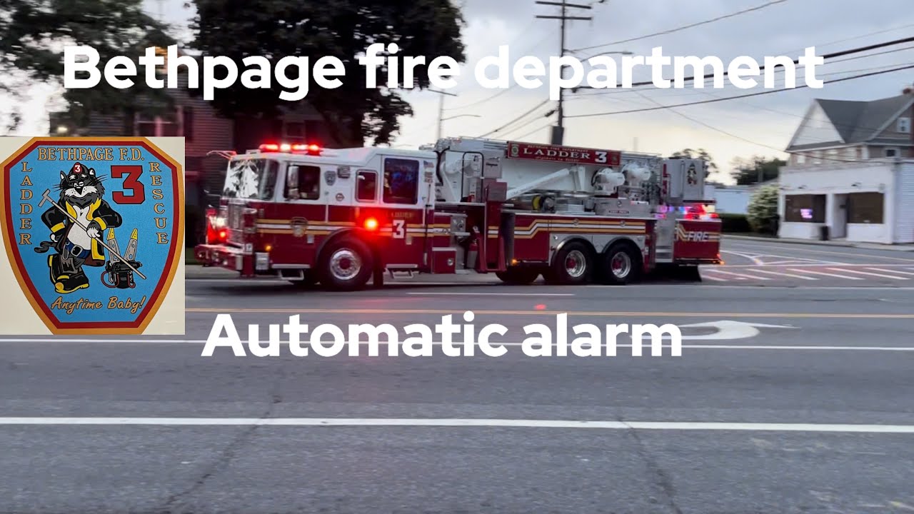 Bethpage fire department Ladder 3 responding to a automatic alarm - YouTube