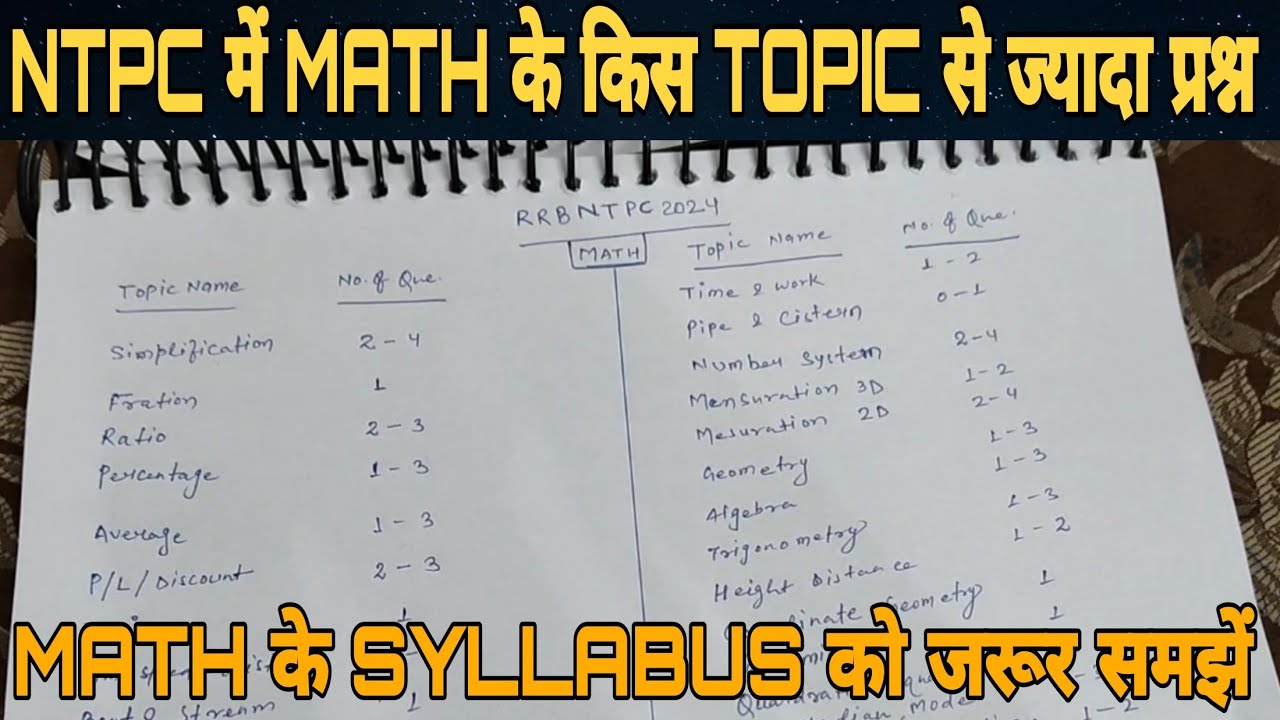NTPC MATH के लिए इन TOPICS पे ज्यादा ध्यान देना होगा I NTPC MATH ...