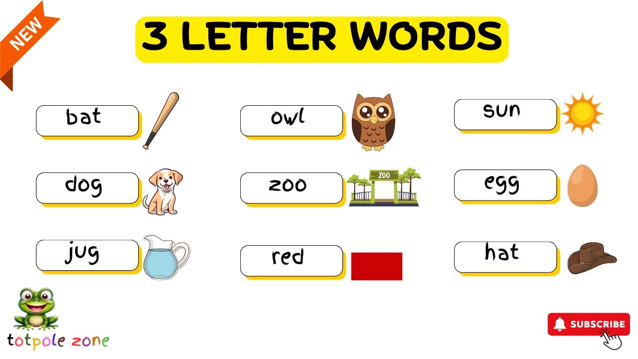 3 letter words | three letter words in English | spellings | preschool ...