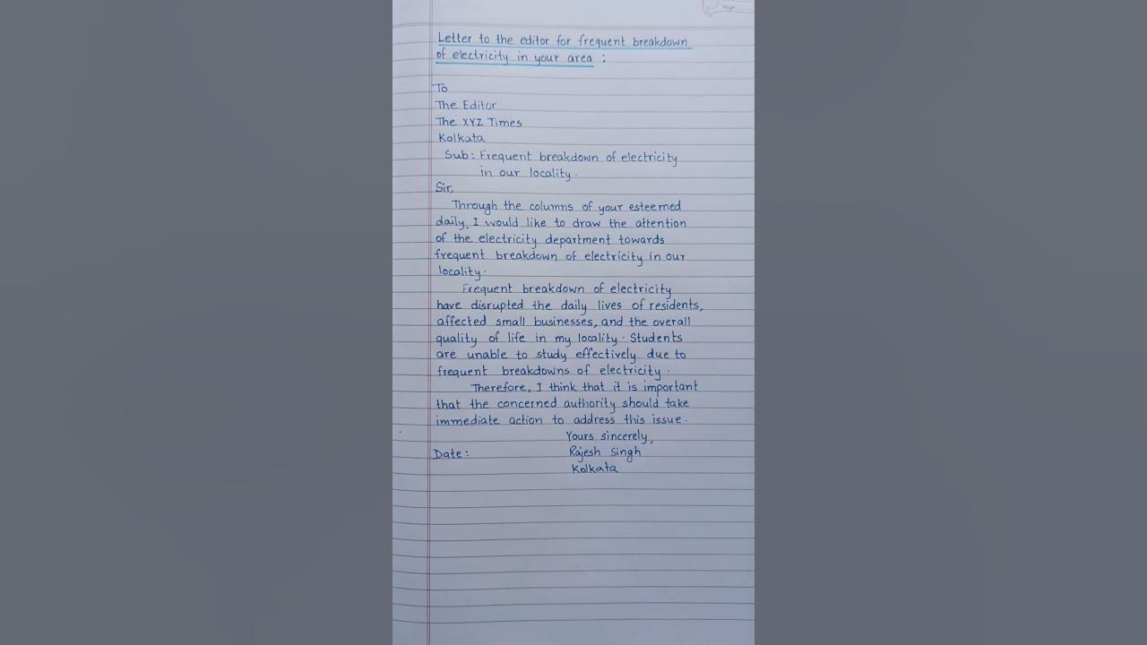 Letter to the editor about frequent breakdown of electricity in your area - YouTube