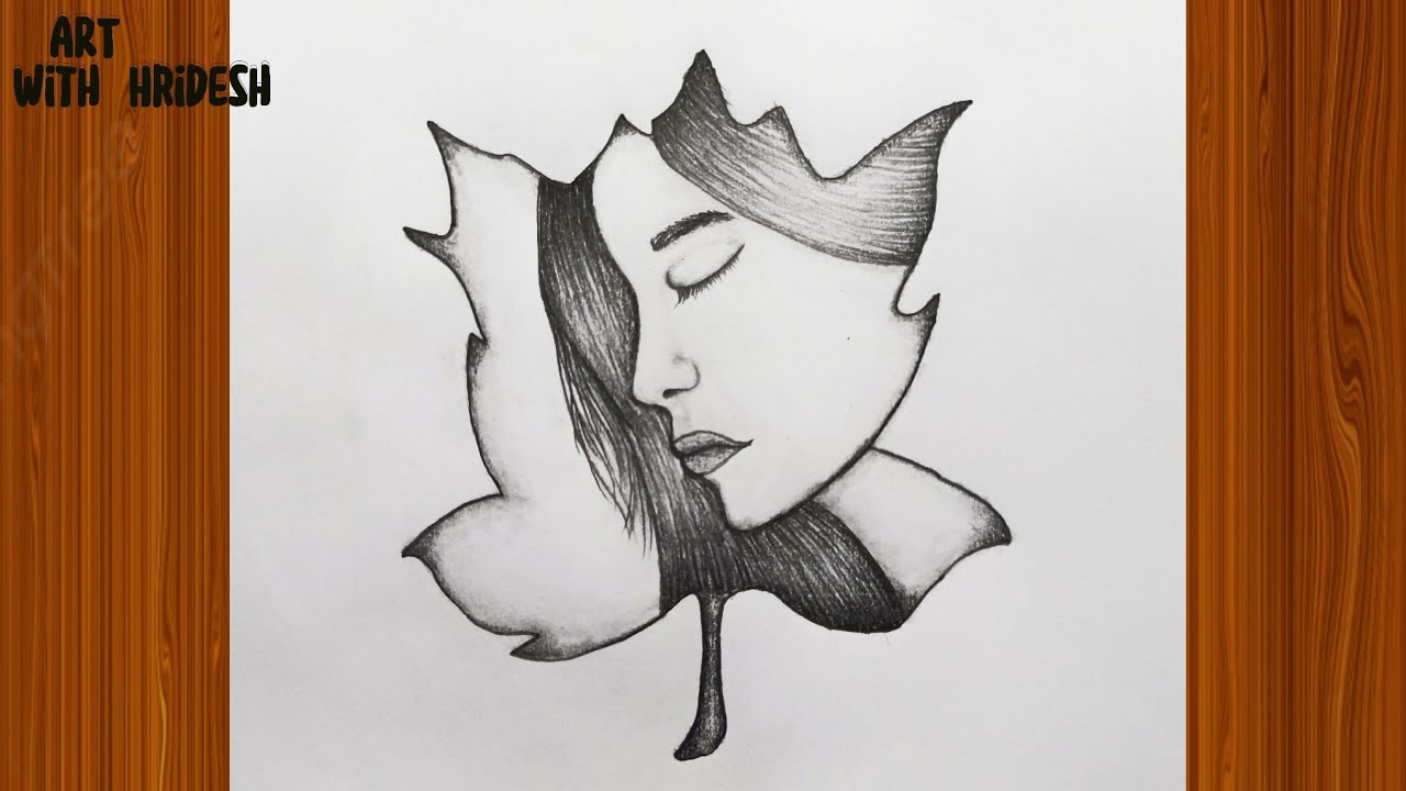 Draw - A Girl Face Scenery Inside a Leaf | How to Draw a Simple Scenery ...